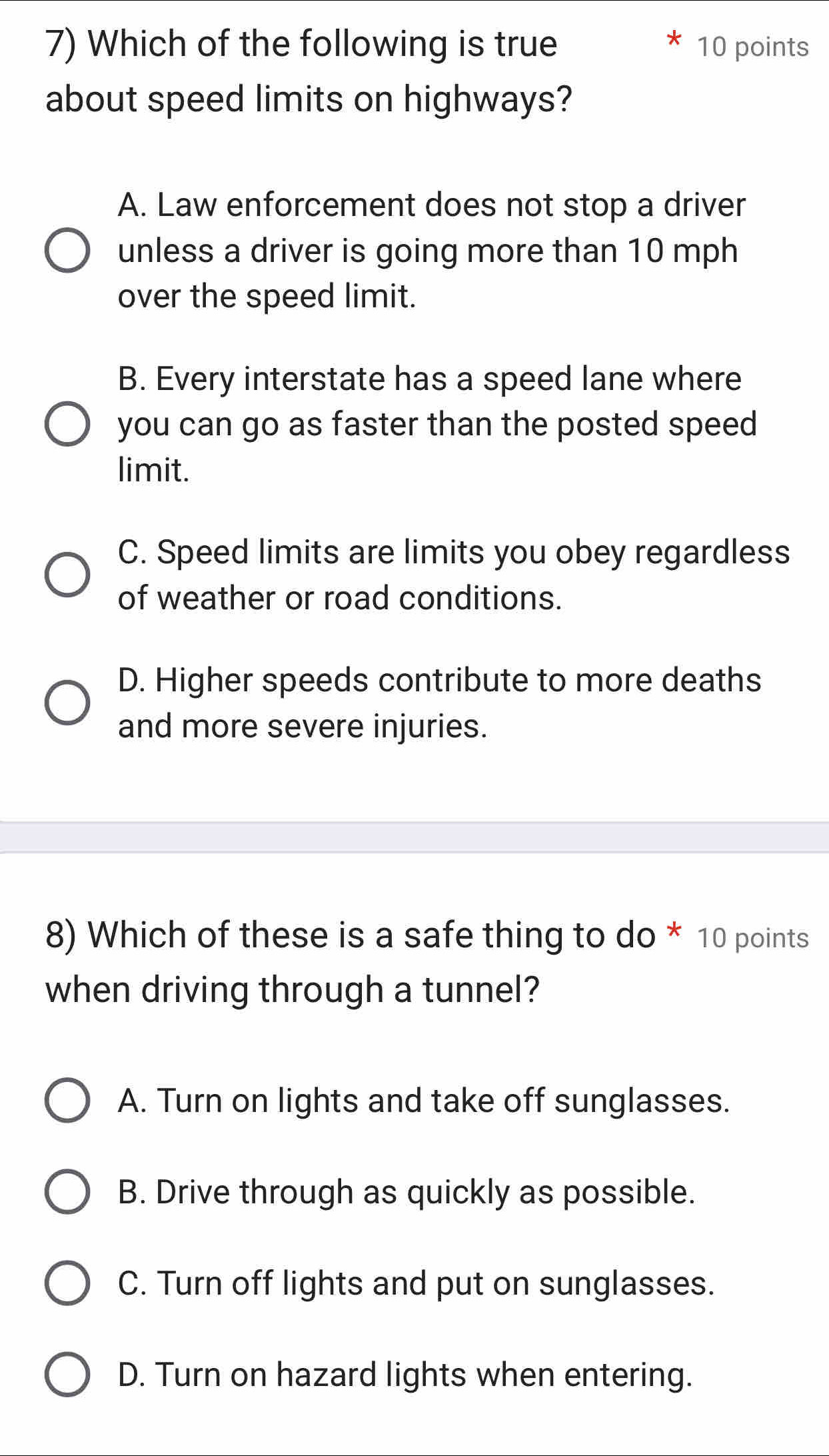 Solved: Which of the following is true 10 points about speed limits on ...