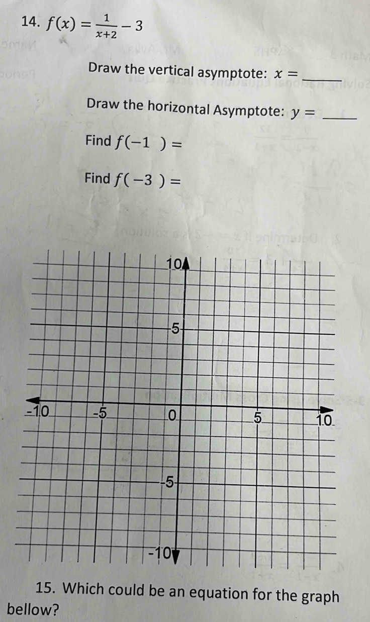 Solved: f(x)= 1/x+2 -3 Draw the vertical asymptote: x= _ Draw the ...