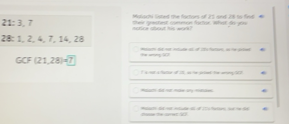 Solved: Malachi listed the factors of 21 and 28 to find 2their greatest ...