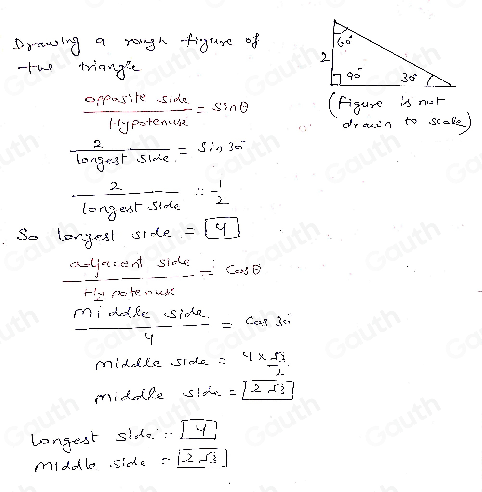 Solved: Find the remaining sides of a 30°-60°-90° triangle if the ...