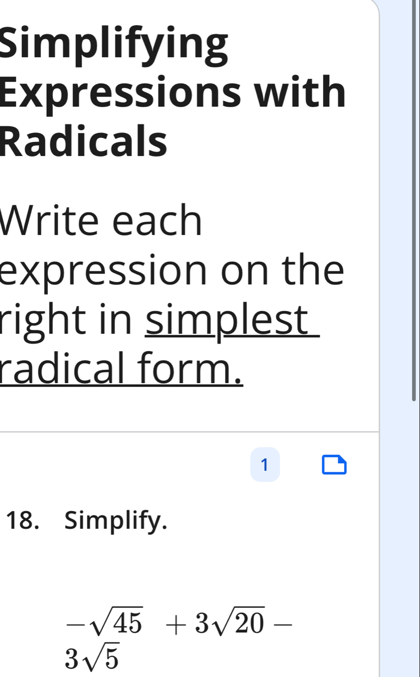 Solved: Simplifying Expressions with Radicals Write each expression on ...