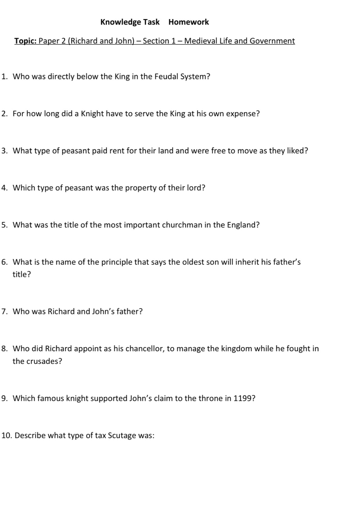 Solved: Knowledge Task Homework Topic: Paper 2 (Richard and John ...