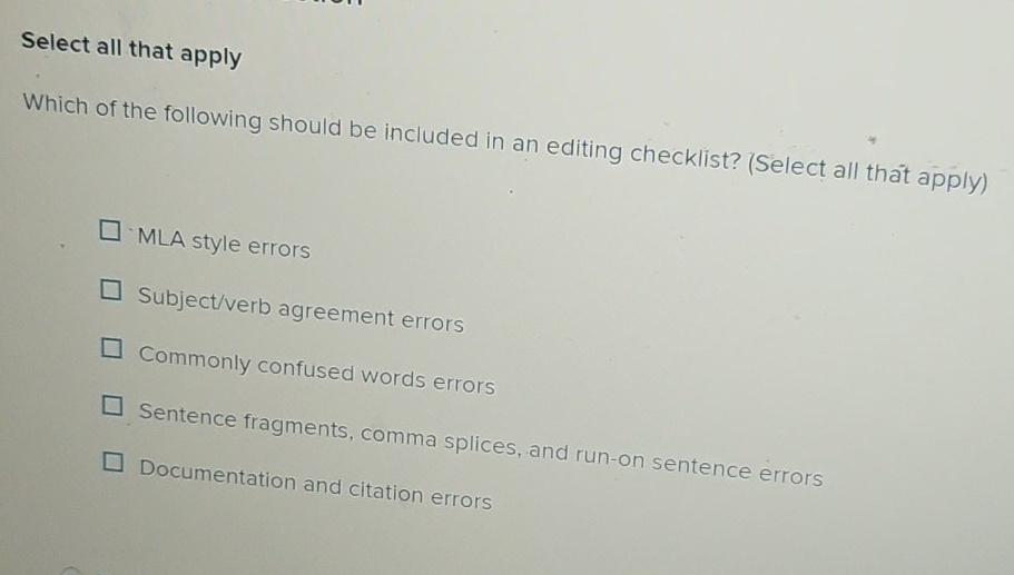 Solved: Select all that apply Which of the following should be included ...