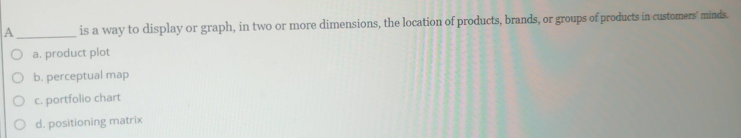 Solved: A_ is a way to display or graph, in two or more dimensions, the ...