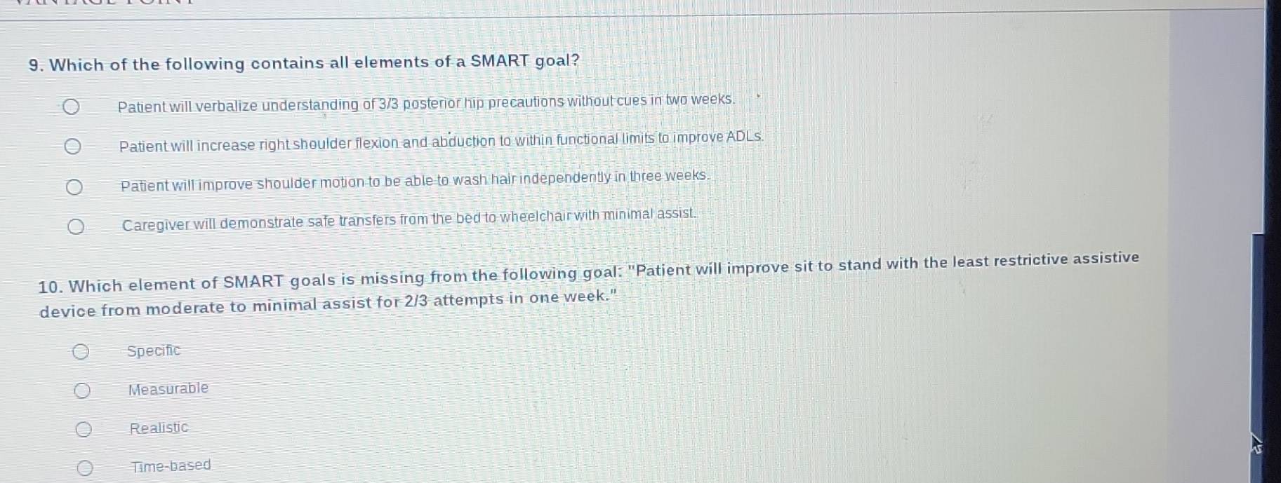 Solved: Which of the following contains all elements of a SMART goal ...