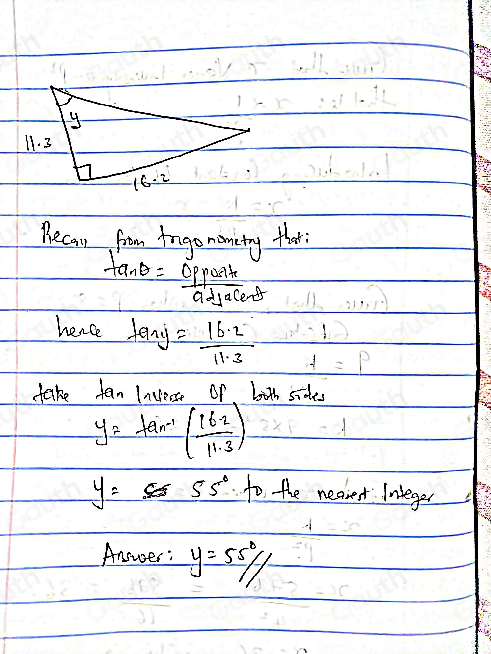 Solved: Calculate the size of angle y. Give your answer in degrees to the nearest integer. [Math]