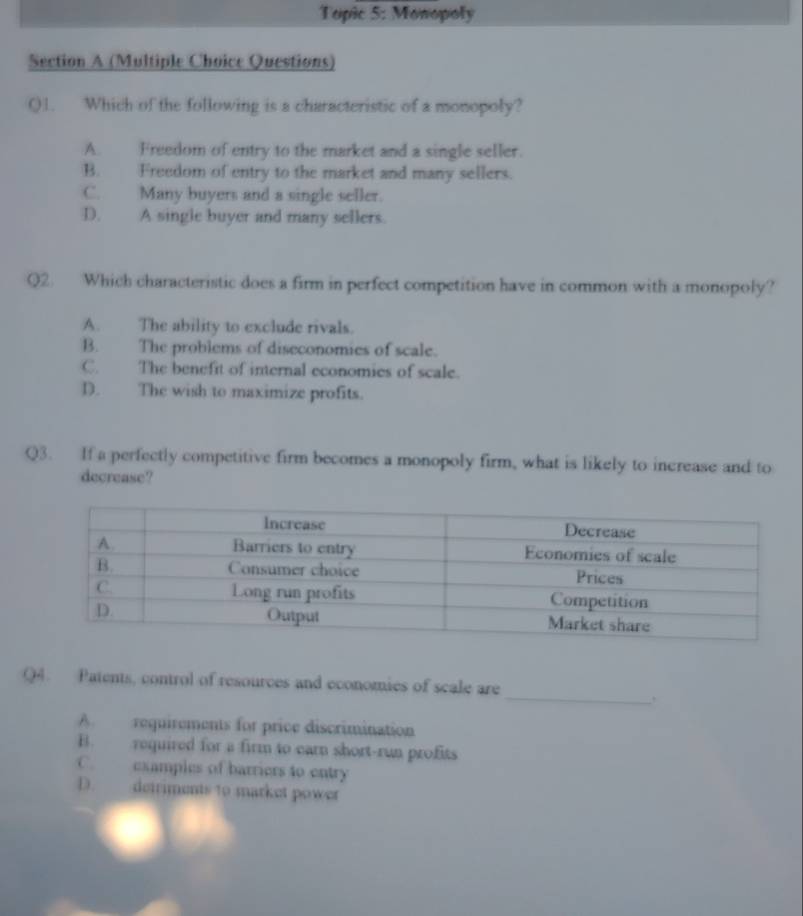 Selesai:Topic 5: Monopoly Section A (Multiple Choice Questions) ()1 ...