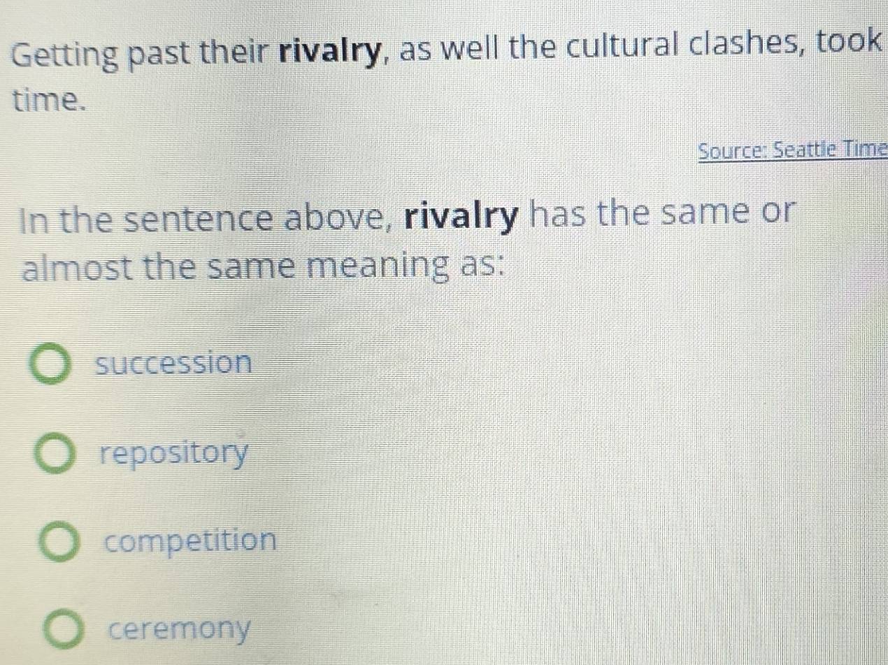 Solved: Getting past their rivalry, as well the cultural clashes, took ...