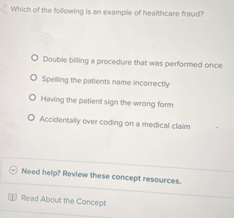 Solved: Which of the following is an example of healthcare fraud ...