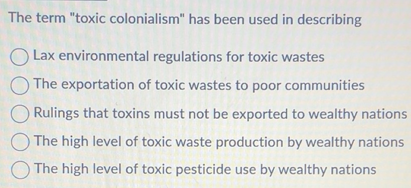 Solved: The term "toxic colonialism" has been used in describing Lax ...