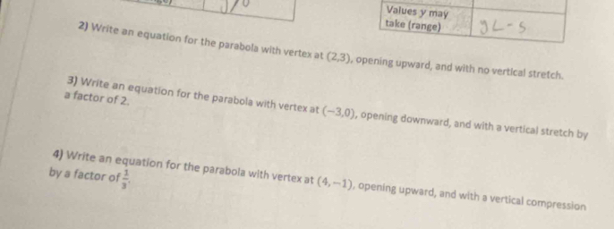 Solved: Write an equation for the parabola with vertex at (2,3 ...