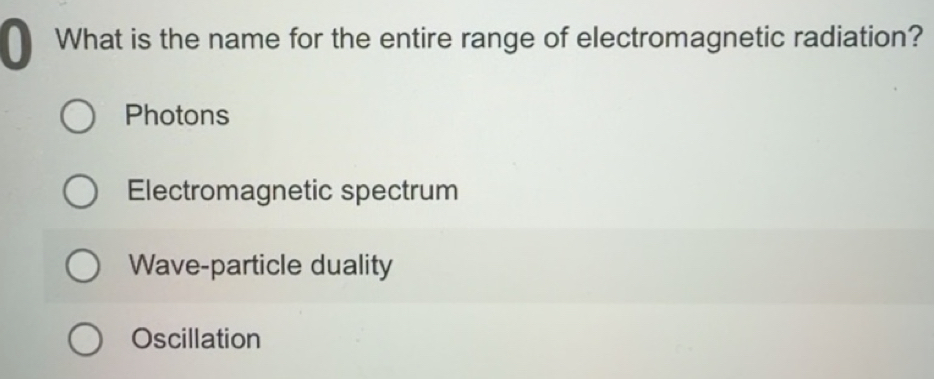 Solved: What is the name for the entire range of electromagnetic ...
