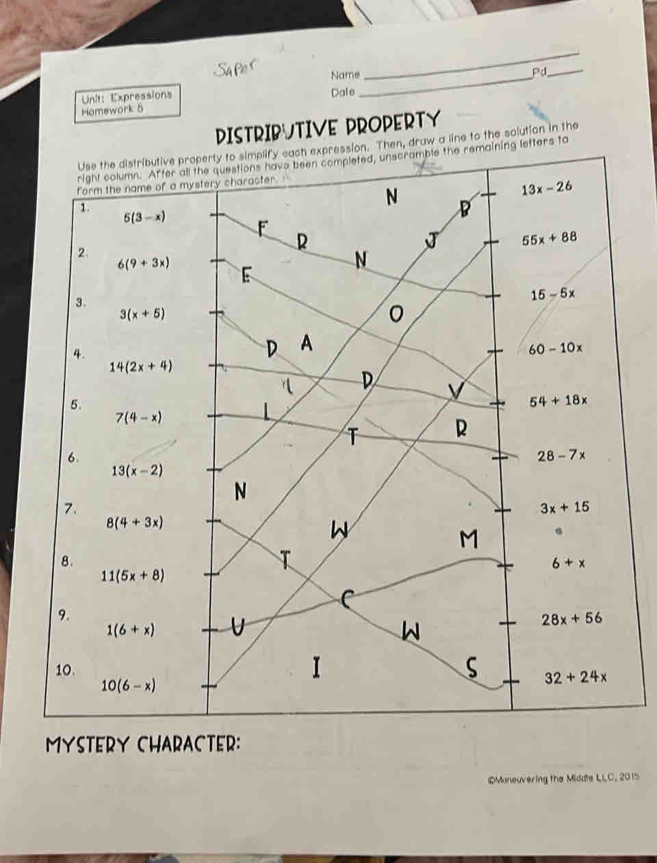Name_ Pd_ Unit: Expressions Dale Homework 5 DISTRIBUTIVE PROPERTY Use ...