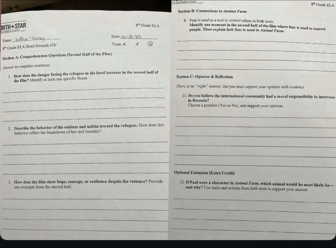 Resuelto:8^(th) Grade ELA Section B: Connections to Animal Farm 8. Fear ...