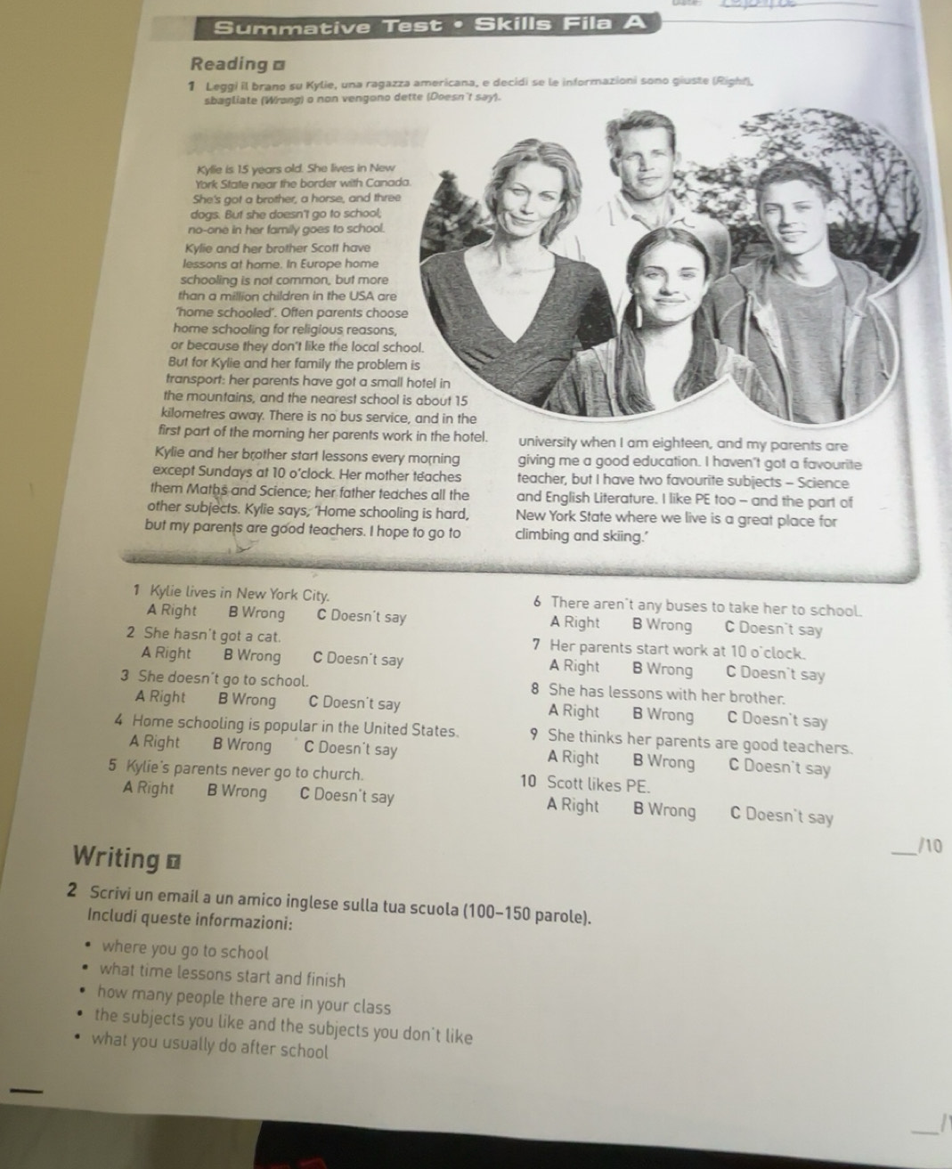 Risolto:Summative Test • Skills Fila A Reading ⊥ 1 Leggi il brano su ...