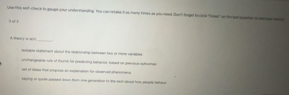 Solved: Use this self-check to gauge your understanding. You can retake ...