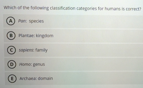 Solved: Which of the following classification categories for humans is ...