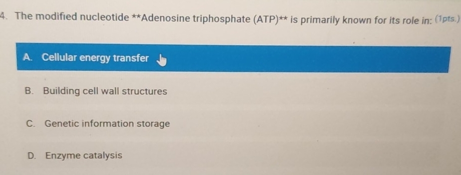 Solved: The modified nucleotide **Adenosine triphosphate (ATP)^** is ...