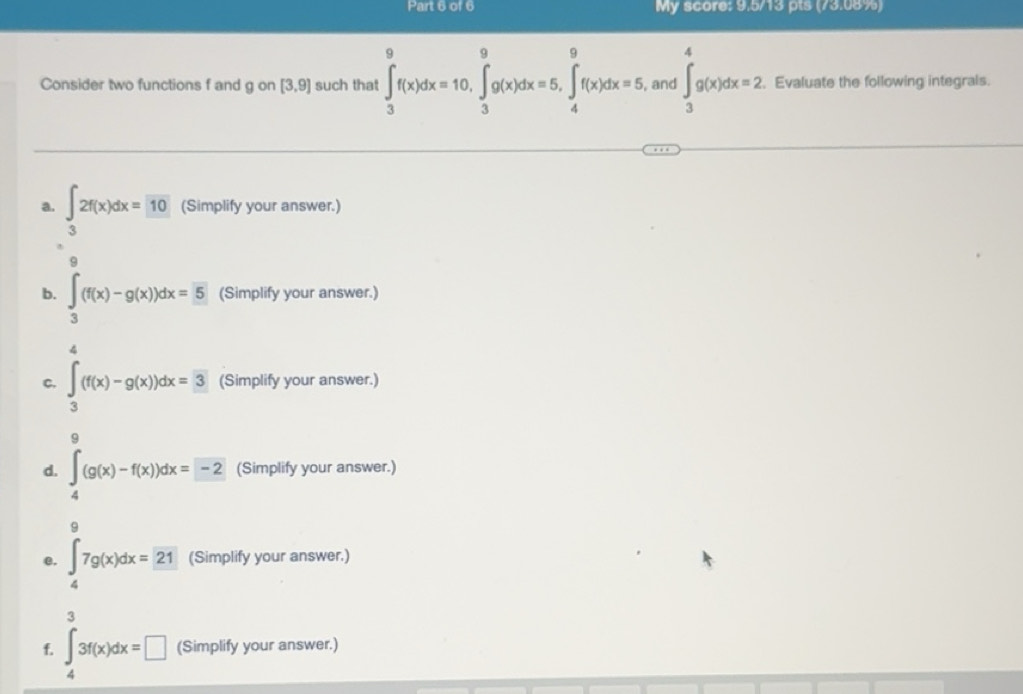Solved: My score: 9.5/13 pts (73.08%) Consider two functions f and g on ...