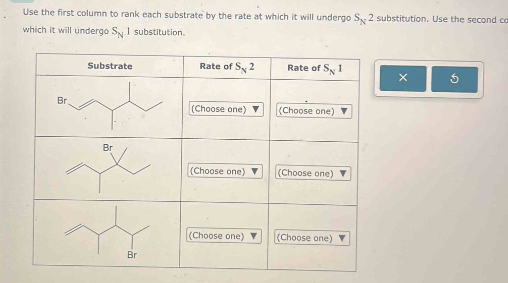 Solved: Use the first column to rank each substrate by the rate at which it will undergo S_N2 ...