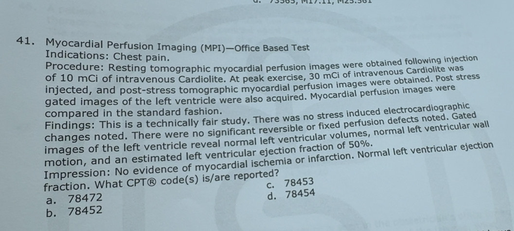 Solved: Myocardial Perfusion Imaging (MPI)—Office Based Test ...