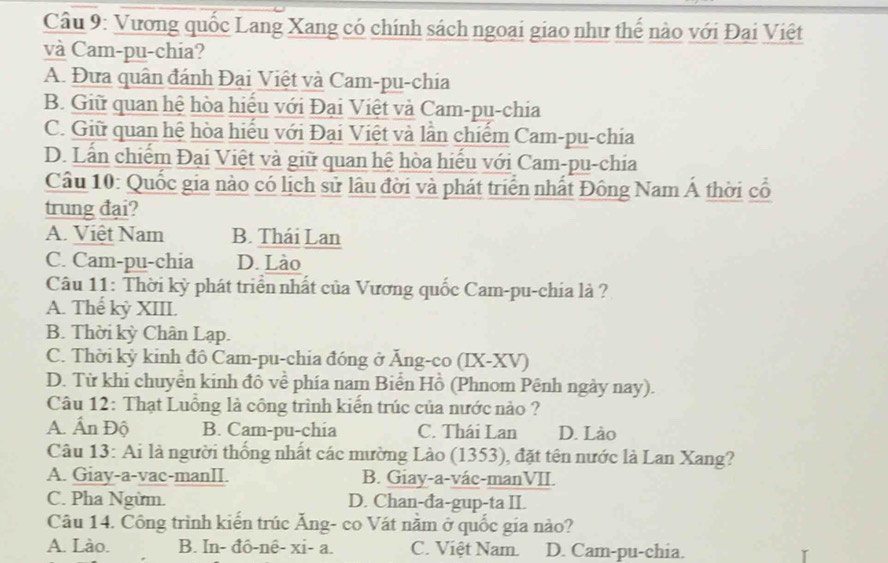 Giải quyết:Vương quốc Lang Xang có chính sách ngoại giao như thế nào ...