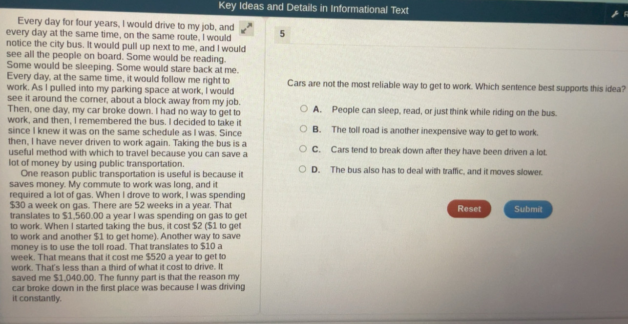 Solved: Key Ideas and Details in Informational Text Every day for four ...