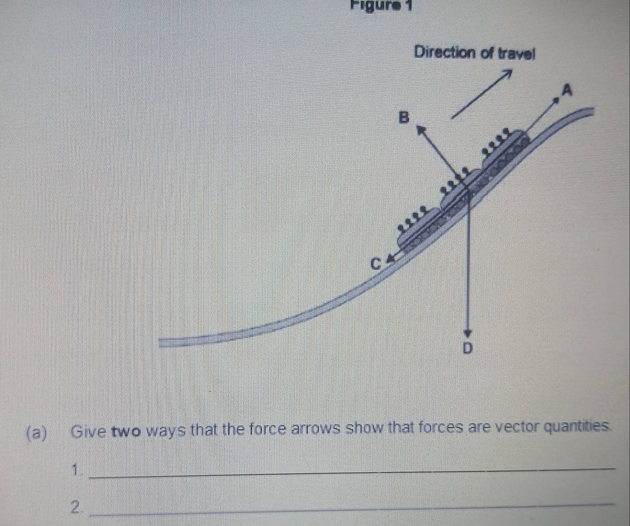 Solved: Figure 1 Direction of travel A B . C. D (a) Give two ways that ...