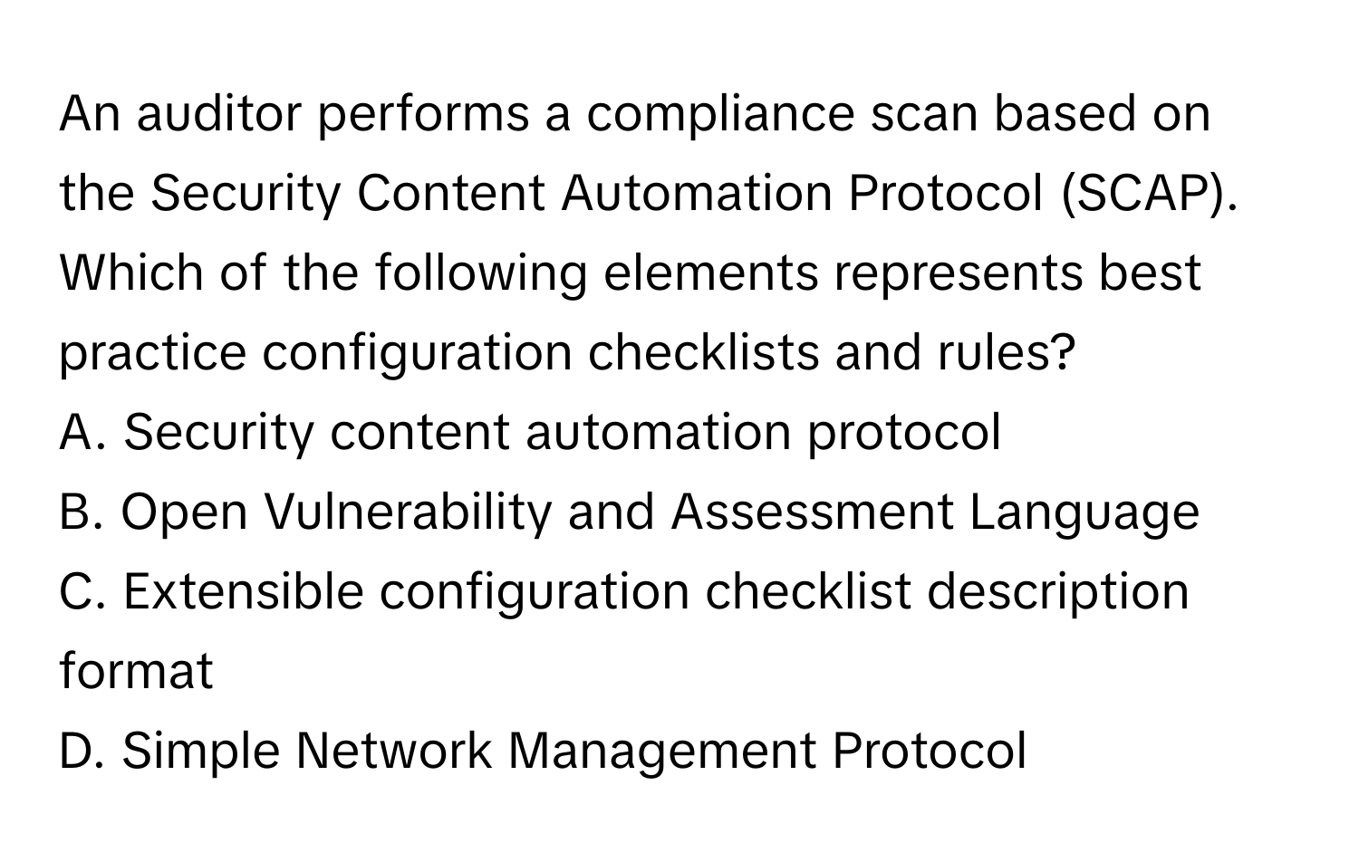 Solved: An auditor performs a compliance scan based on the Security ...