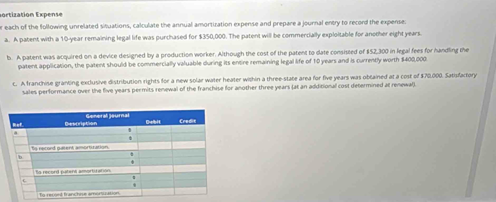 Solved: ortization Expense r each of the following unrelated situations ...