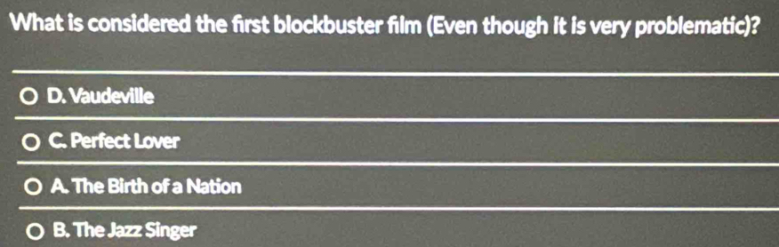 Solved: What is considered the first blockbuster film (Even though it ...
