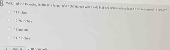 Solved: Which of the following is the side length of a right triangle ...