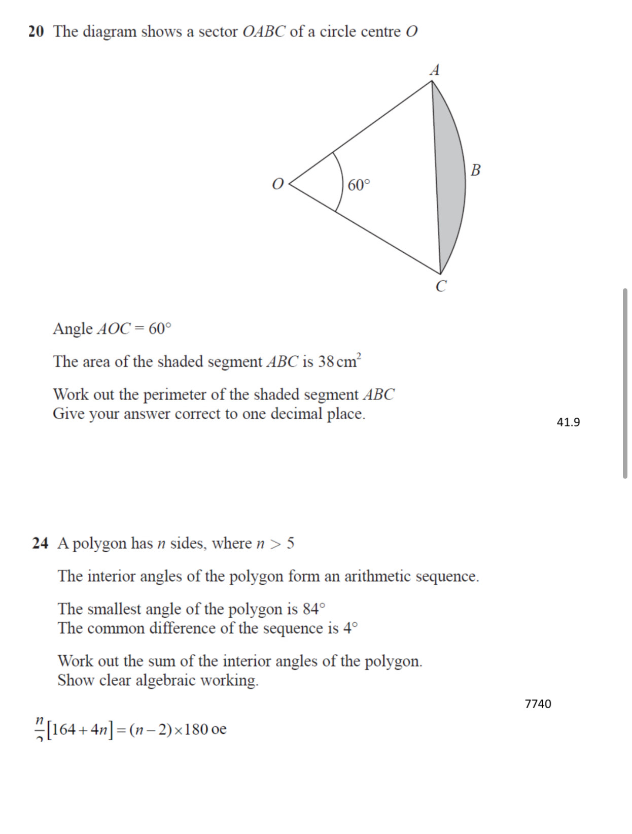 Solved: The diagram shows a sector OABC of a circle centre O Angle AOC ...