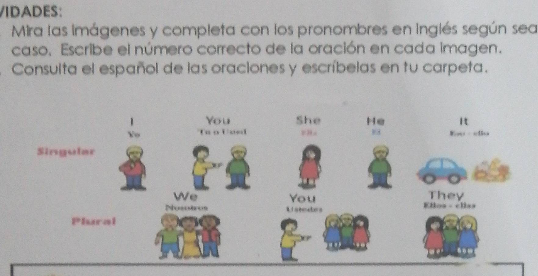 Resuelto:VIDADES: Mira las imágenes y completa con los pronombres en ...