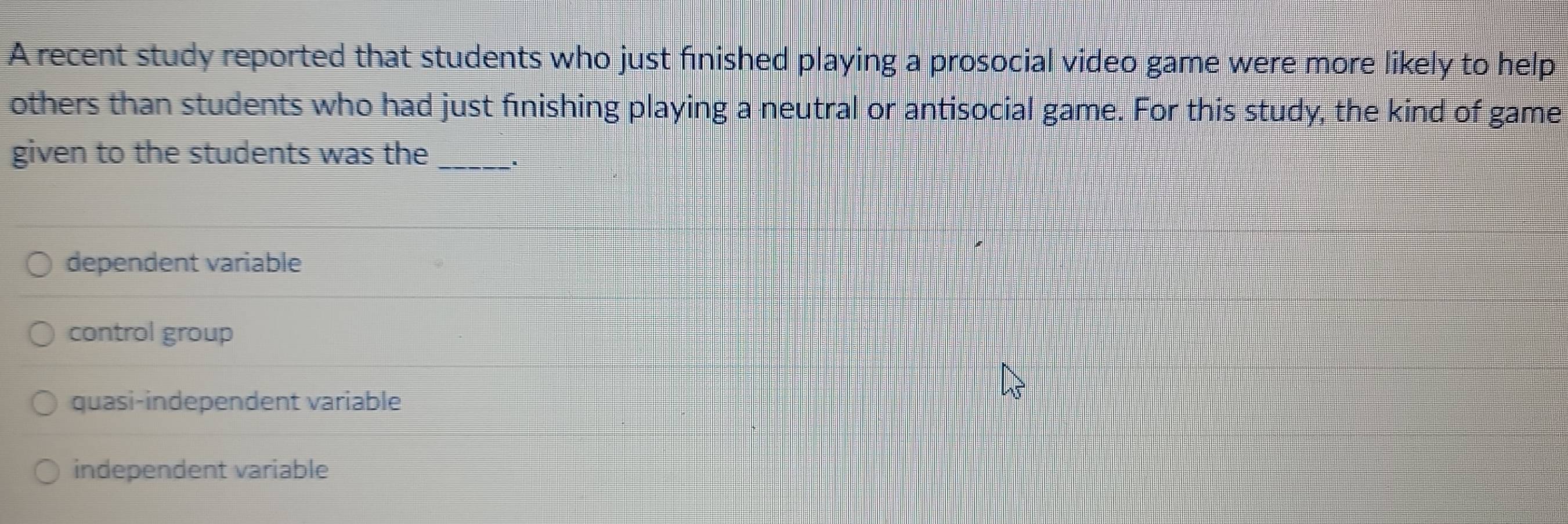 Solved: A recent study reported that students who just finished playing ...