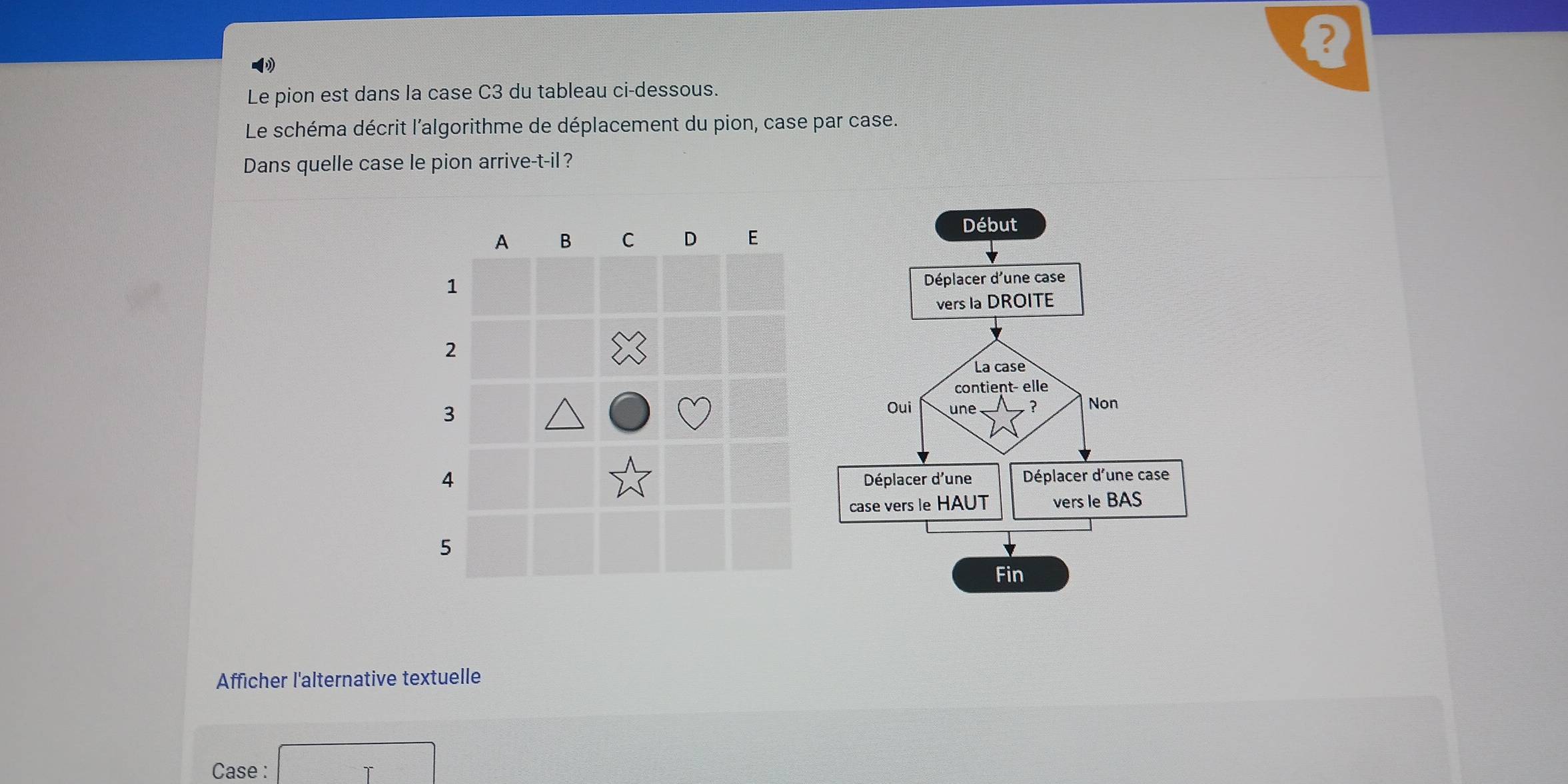 Résolu :Le pion est dans la case C3 du tableau ci-dessous. Le schéma ...