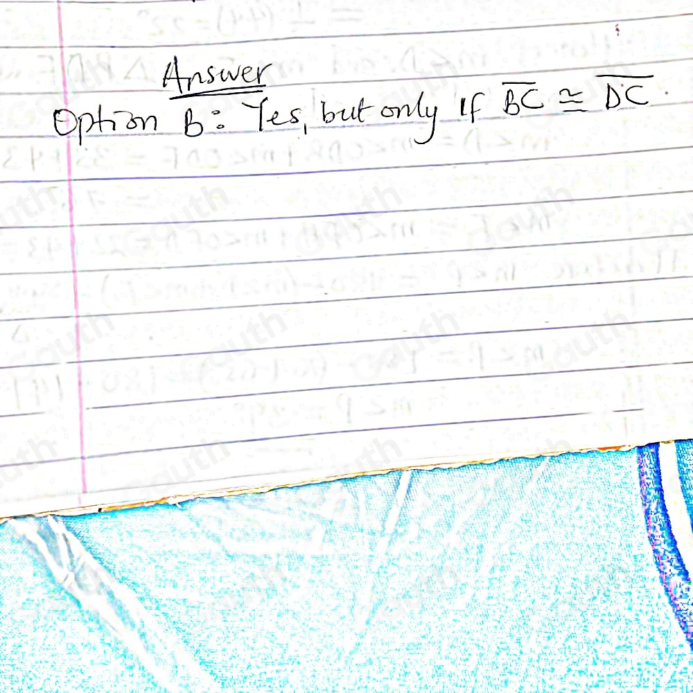 Solved: Could AABC be congruent to ADC by SSS? Explain. Yes, but only ...
