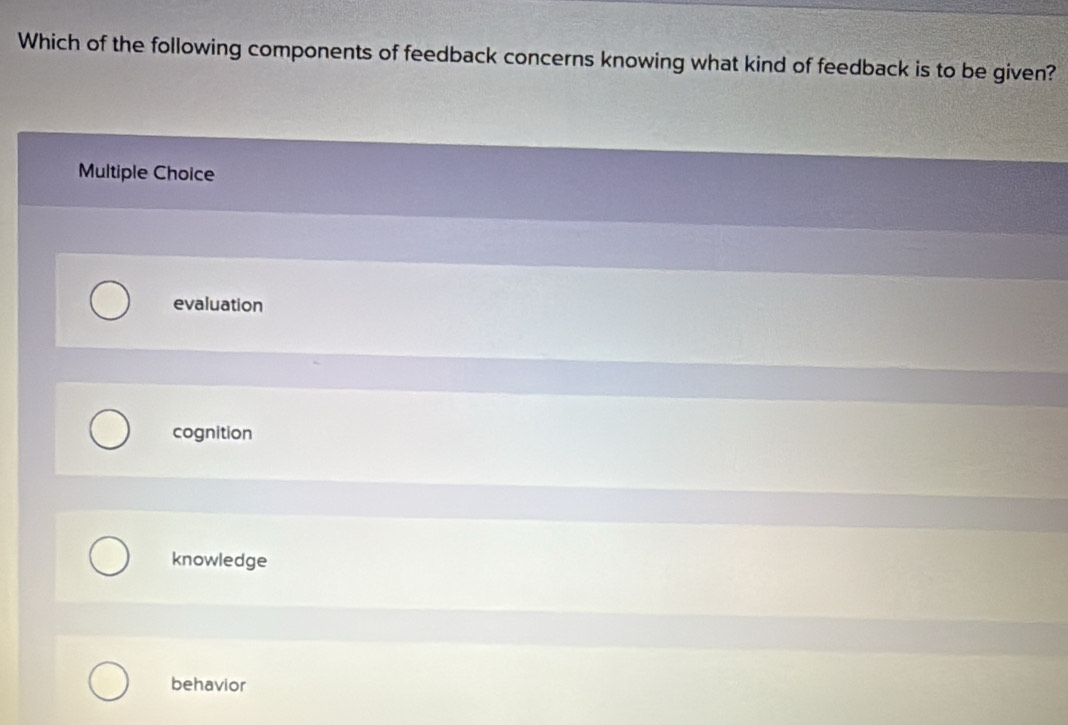 Solved: Which of the following components of feedback concerns knowing ...