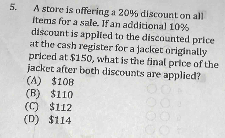 Solved: A store is offering a 20% discount on all items for a sale. If ...