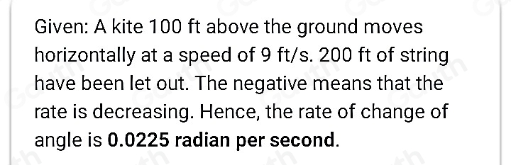 Solved: A kite 100 ft above the ground moves horizontally at a speed of ...