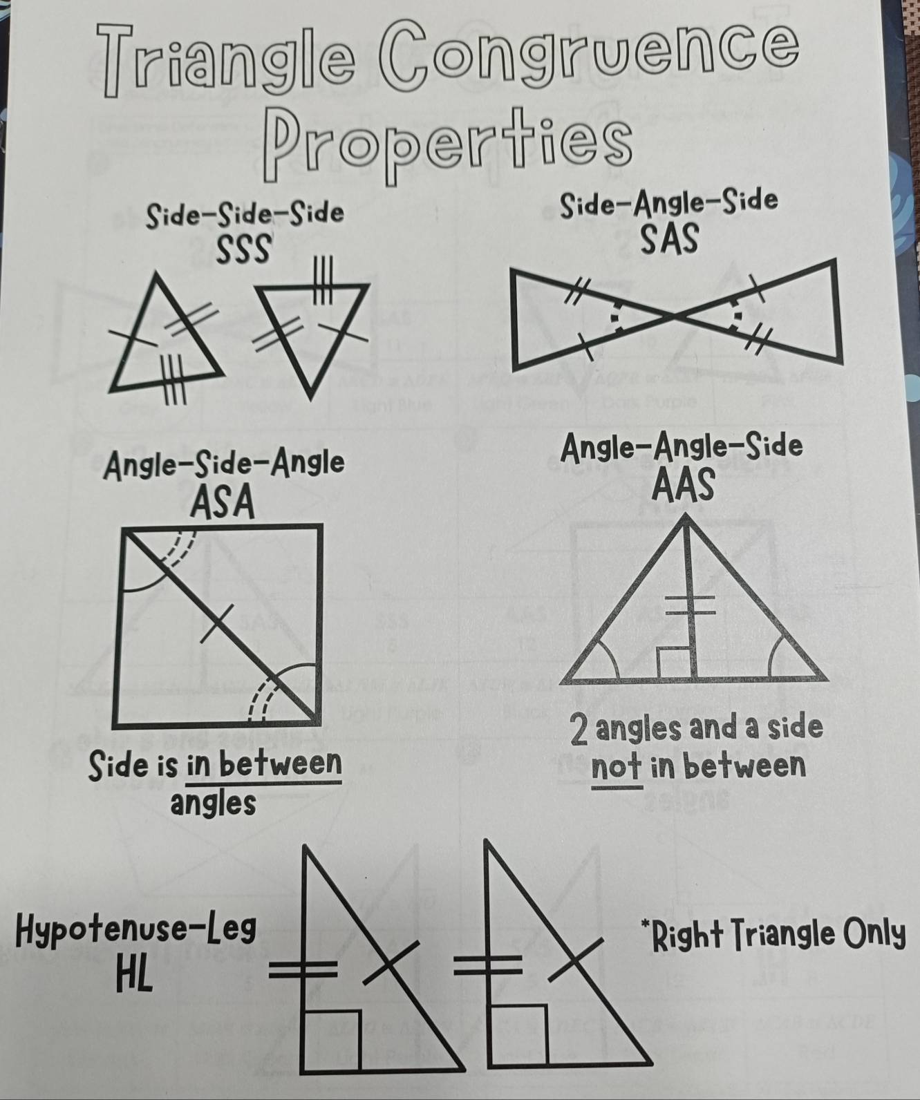 Resuelto:Triangle Congruence Properties Side-Side-Side Side-Angle-Side ...