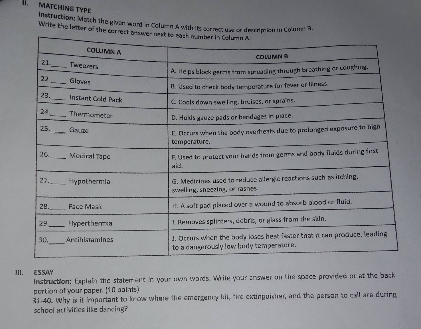 Solved: MATCHING TYPE Instruction: Match the given word in Column A ...