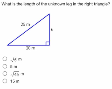 Solved: What is the length of the unknown leg in the right triangle ...