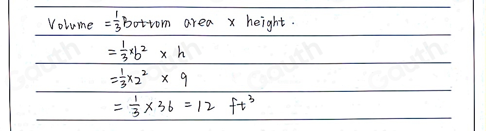 Solved: Find the volume of the figure when b=2ft and h=9ft. 13 * ft^3 ...