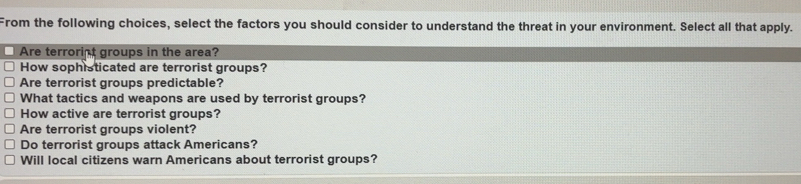 Solved: From the following choices, select the factors you should ...