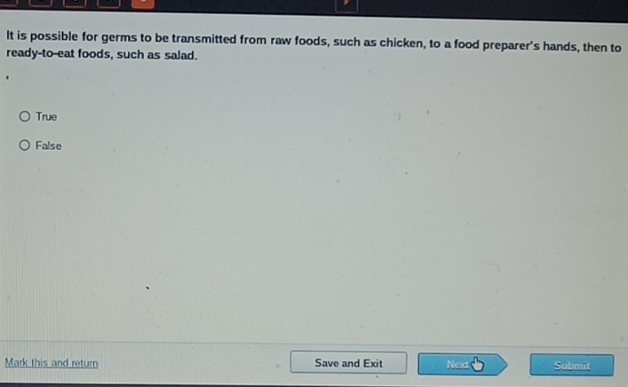 Solved: It is possible for germs to be transmitted from raw foods, such ...