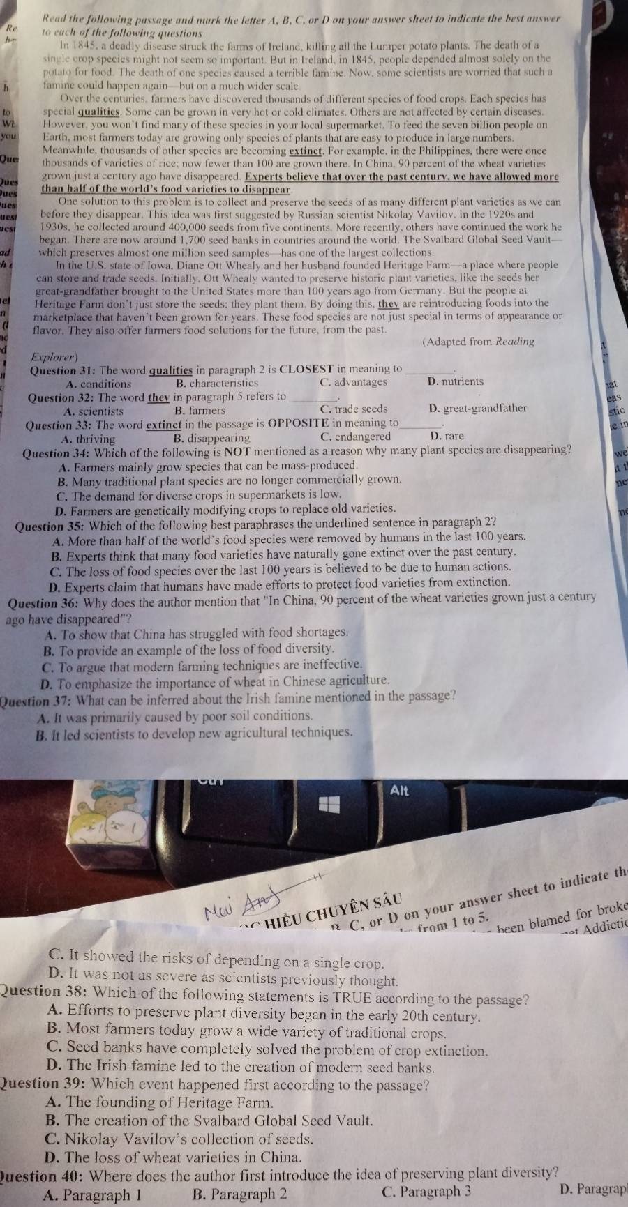 Giải quyết:Read the following passage and mark the letter A, B, C, or D ...
