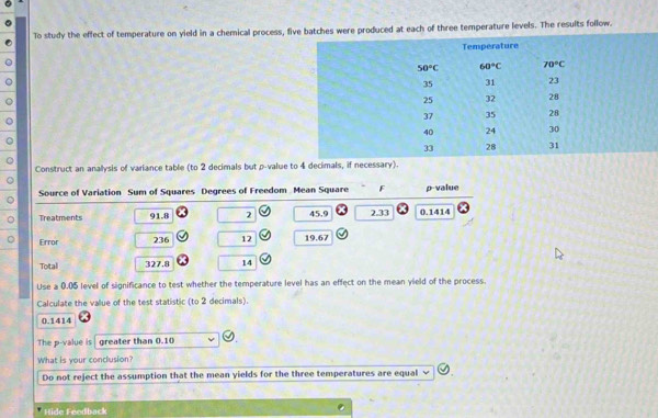 Solved: To study the effect of temperature on yield in a chemical ...