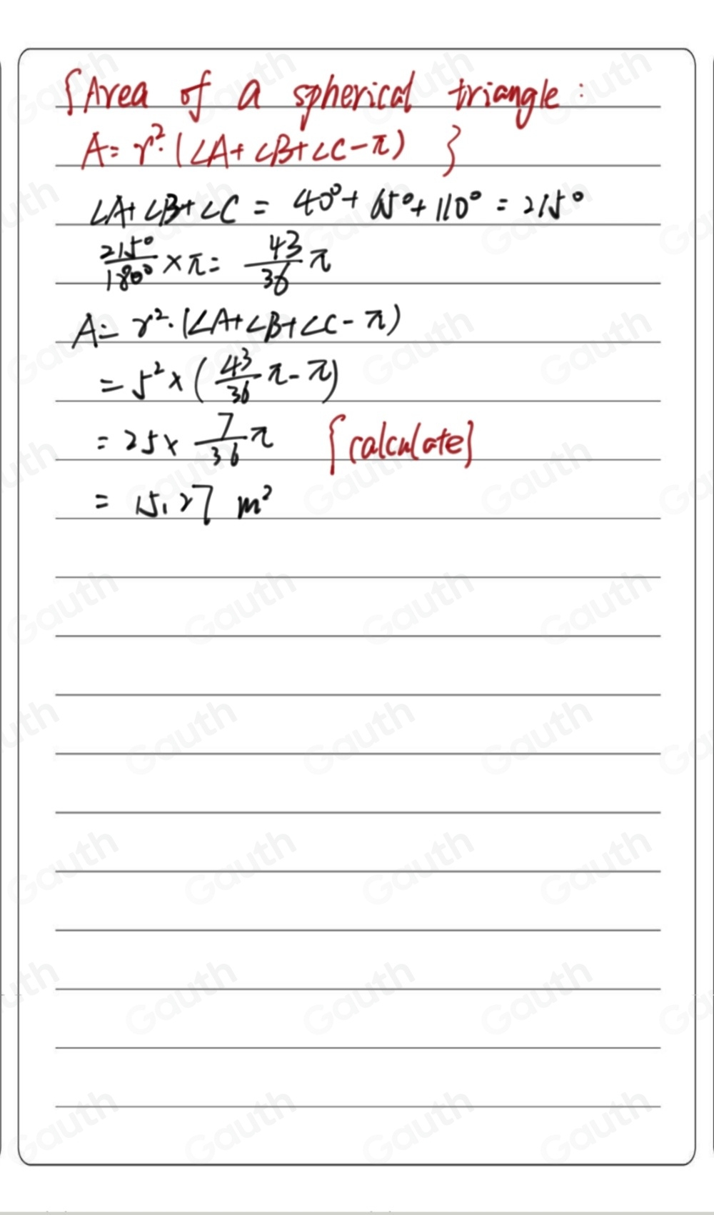 Solved: Spherical Triangles Find the area of a spherical triangle whose ...