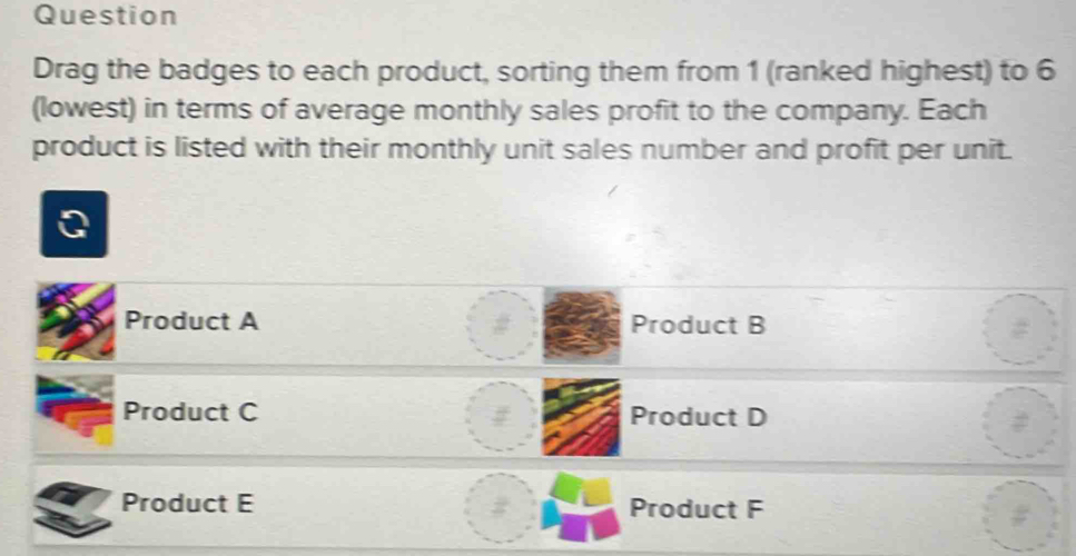 Solved: Question Drag the badges to each product, sorting them from 1 (ranked highest) to 6 ...
